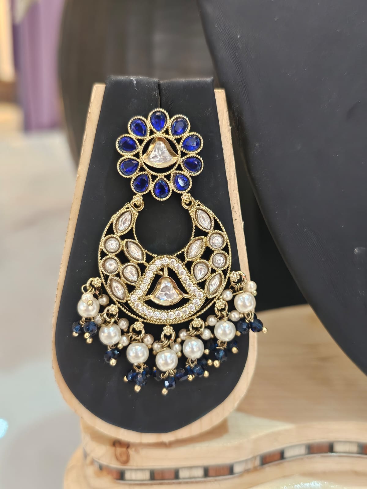 Navy blue round choker with navy and white pearl hanging – Nikhat ...